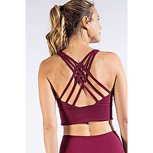 Hype Up Women's Strappy Crisscross Back Medium Support Sports Bra with Removable Cups (S-3X) Burgundy