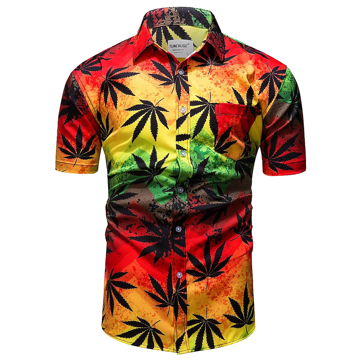 TUNEVUSE Mens Hawaiian Shirts and Shorts Set 2 Pieces Beach Outfits Print Summer Tropical Suit with Bucket Hats Orange Large