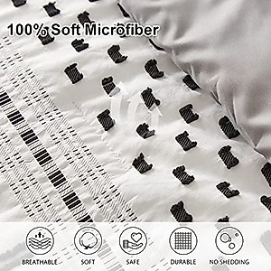 DJY Boho Comforter Set Queen Size Bed in a Bag 7 Piece Black and White Tufted Shabby Chic Bedding Embroidered Stripe Comforter with Sheets and Pillowcases, Soft Lightweight Bedding for All Season