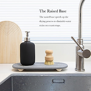 RIOMZY Instant Dry Sink Caddy Organizer – Water Absorbing Stone Tray for Kitchen Bathroom Countertop, Fast Drying Sink Caddy (with Wooden Feet and Natural Loofah, Gray)