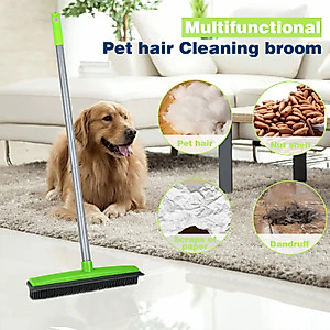 Rubber Broom Pet Hair Remover, Silicone Brooms for Floor Cleaning, Tile, Windows, Carpet Squeegee with Telescoping Handle, Extends from 31 inch to 58 inch, Perfect for Sweep, Scrap