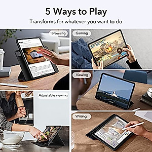 ESR for iPad Pro 11 Inch Case (2022/2021/2020/2018, 4th/3rd/2nd/1st Generation) with Pencil Holder, Removable Magnetic Cover, Vertical Stand, Rebound 360 Series, Durable Black