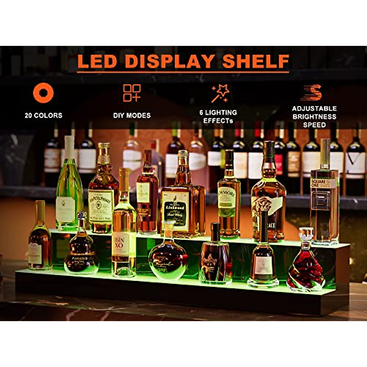 Oarlike LED Liquor Bottle Display Shelf 40 in 2 Step Acrylic Lighted Bar Shelf W/RF Remote Controller Home Commercial Bar Countertop Display Stand