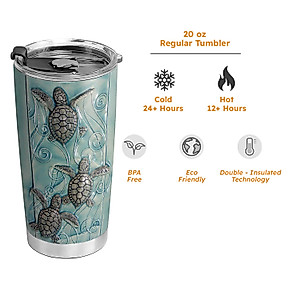 20oz Printed Ceramic Sea Turtle Tumbler, Gifts for Turtle Lovers, Ocean, Beach Gifts, Coffee Thermos for Women, Stainless Steel Double Wall Vacuum Insulated Coffee Mug, Travel Cup with Lid