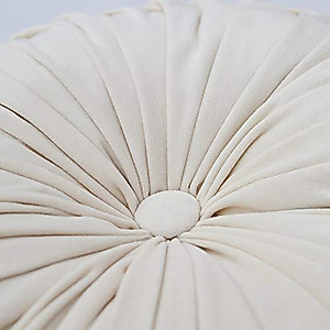 Cassiel Home Velvet Pintuck Round Pillow Cream Plush Pleated Throw Pillow Ivory for Living Room Bedroom Dining Room Floor Cushion Pillow 14.5 inches
