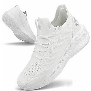 Pujcs Womens Slip On Walking Shoes Breathable Trail Running Shoes Lightweight Casual Sneakers Mesh Gym Shoes Non Slip Workout Shoes White Size 10.5