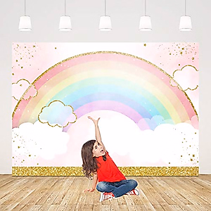 Ticuenicoa 7x5ft Rainbow Backdrop Baby Shower Background Pink Gold 1st Birthday Photography Backdrops Watercolor Cloud Girls First Birthday Party Decorations Cake Table Banner Kids Photo Booth Props