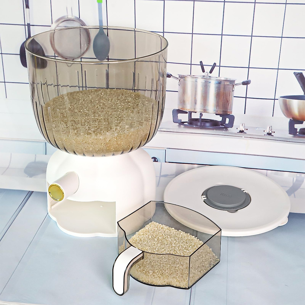 jiashiguang Large Rice Dispenser with Visible Barrel Rice Storage Grain Container Moisture Proof Rice Household Cereal Dispenser Bucket for Kitchen Soybean Corn