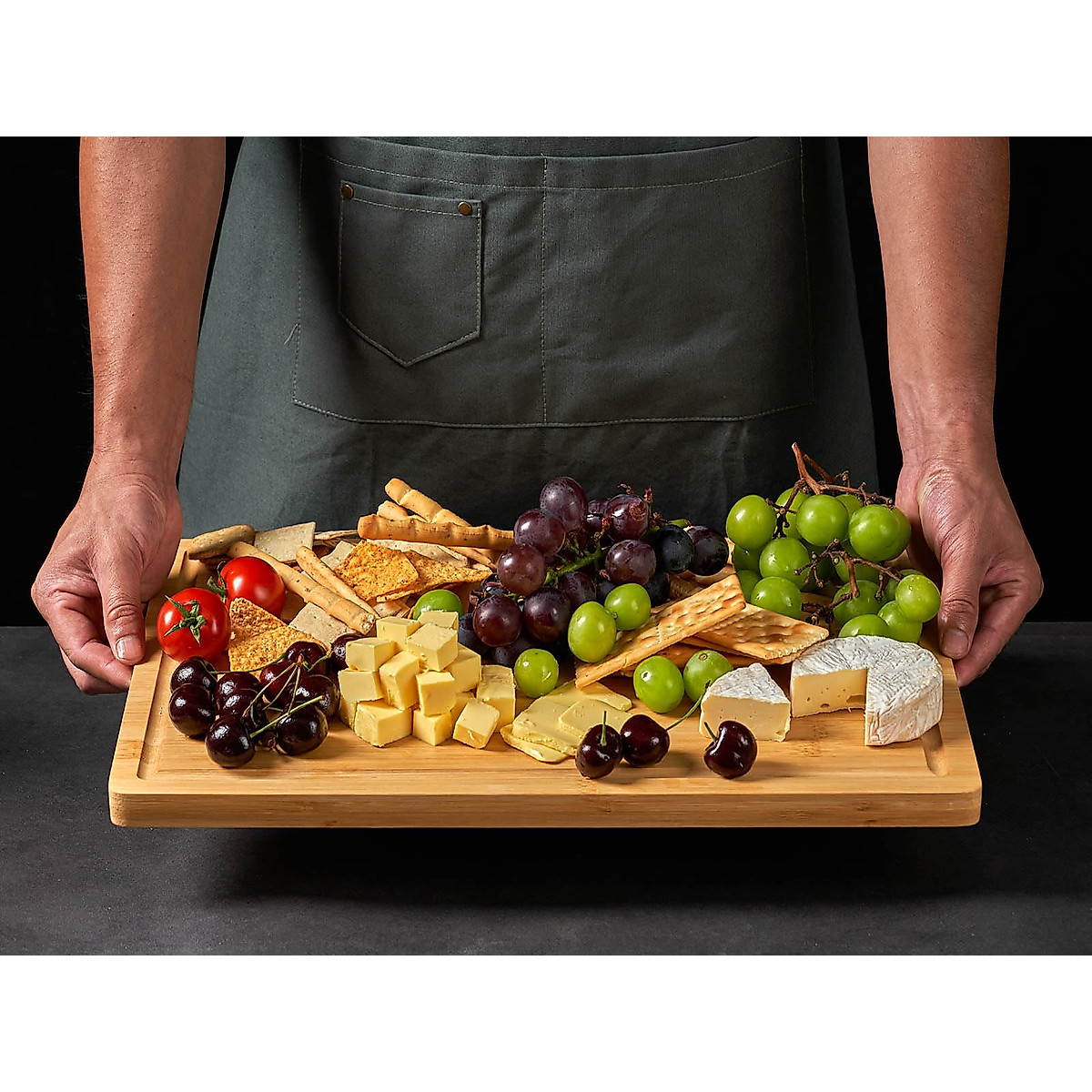 Bamboo Cutting Board for Kitchen, 18" Large Wood Charcuterie Cheese Board, Wooden Chopping Block with Side Handles and Juice Grooves