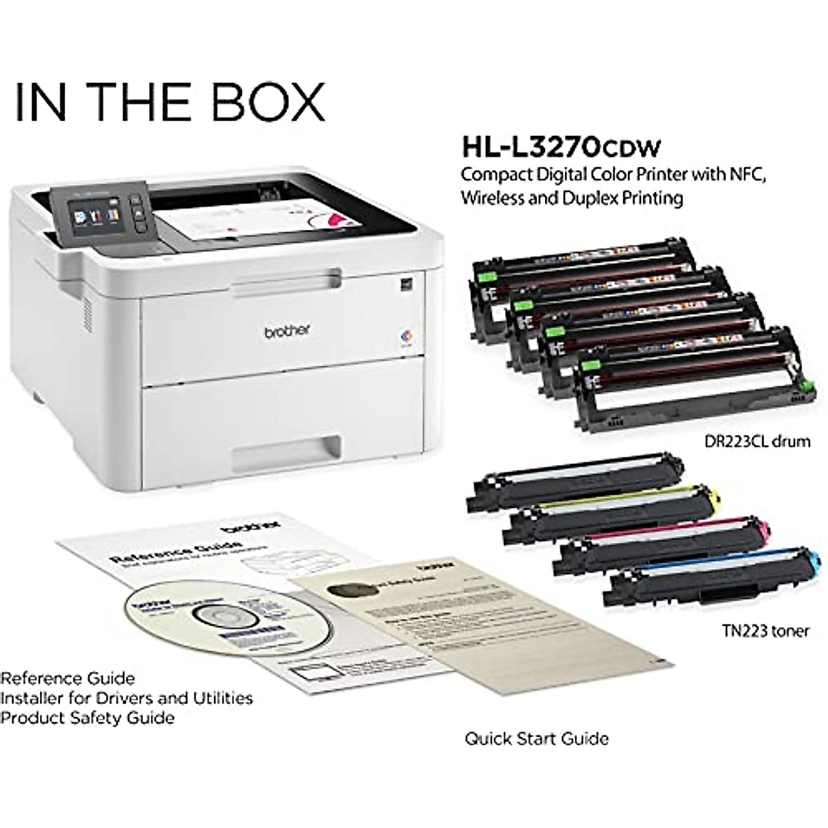 Brother HL-L3270CD Compact Wireless Digital Color Laser Printer with NFC for Home Office - Single-Function: Print Only - 2.7" Touchscreen, Auto Duplex Print, 25 ppm, 250 Sheet, CBMOUN Printer Cable