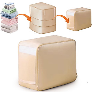 Dannir Clothes Storage Bag, Ultra Space Saving Self Compression Organizer for Blanket, Quilt, Pillow, X-Large Zipper Comforter Storage Bags with Mesh Window, Home Essentials, Cream