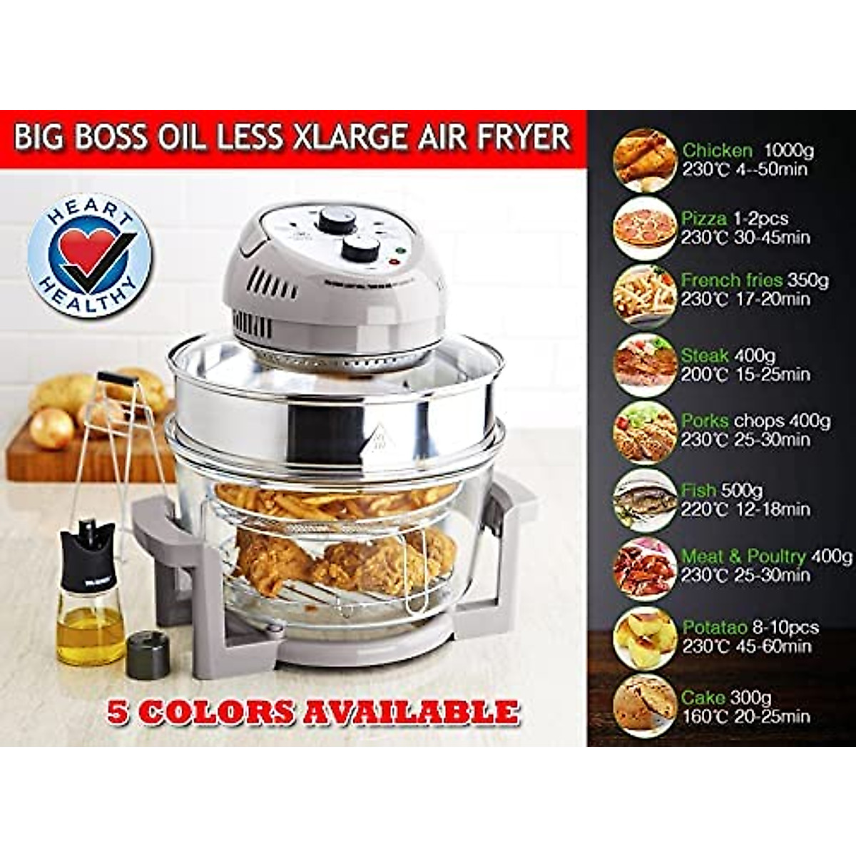 Big Boss 16Qt Large Air Fryer Oven – Extra Large Halogen Oven Cooker with 50+ Air Fryers Recipe Book for Quick + Easy Meals for Entire Family, AirFryer Oven Makes Healthier Crispy Foods – Black