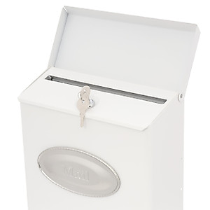 Architectural Mailboxes Designer Galvanized Steel, Locking Wall Mount Mailbox, White with Satin Nickel