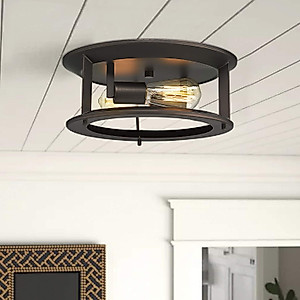 Emliviar Industrial Ceiling Light, Vintage 2-Light Flush Mount Ceiling Light Fixture, Oil Rubbed Bronze Finish, YE19108-F2 ORB