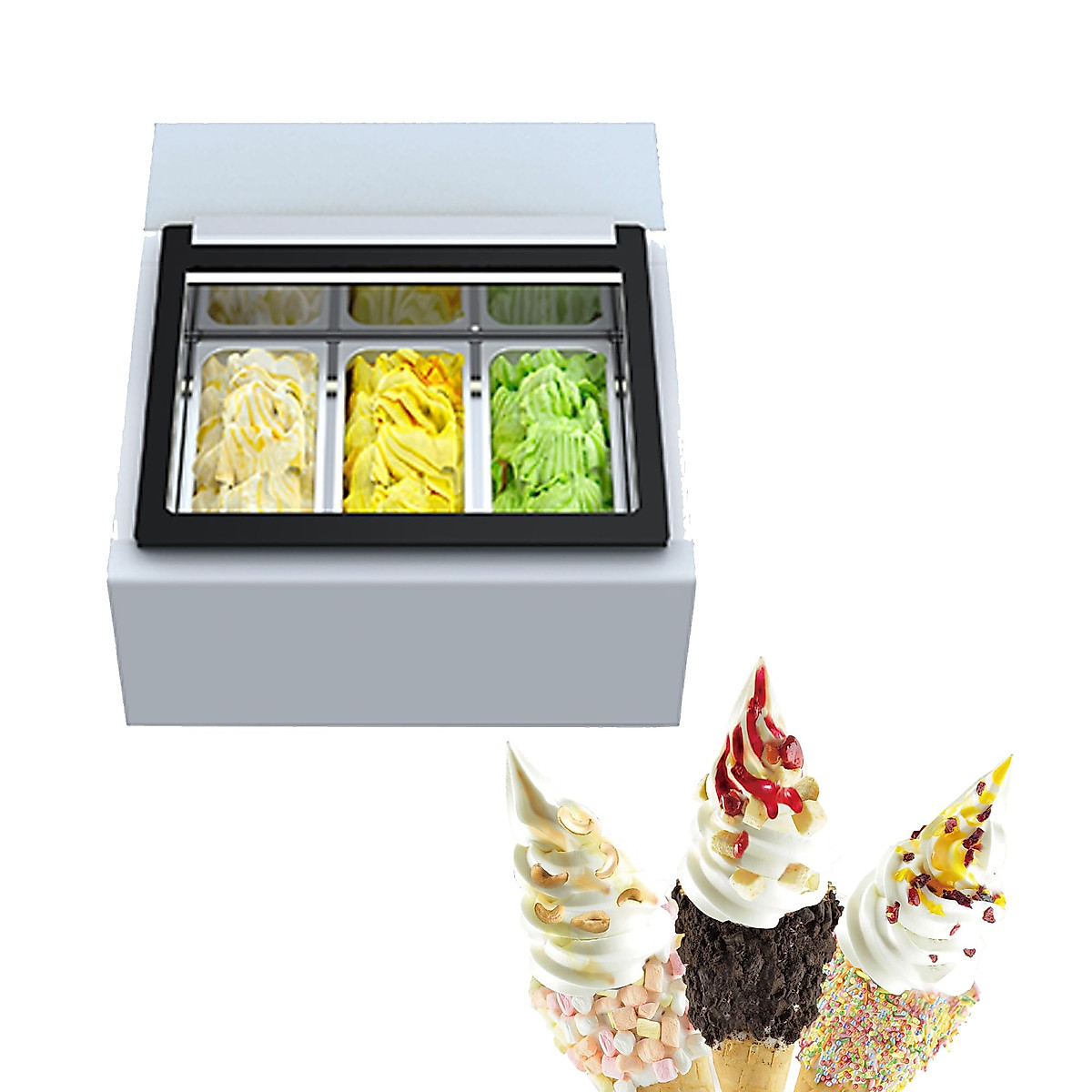 Wixkix White Hard Ice Cream Showcase, Gelato Dipping Cabinet Gelato Display Refrigerator, Digital Control Panel Countertop Display Case Freezer for Dessert Shop