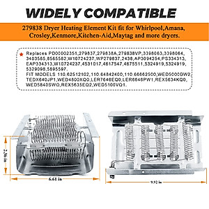 279838 W10724237 Dryer Heating Element Kit for Whirlpool Kenmore Maytag Dryer - 3977767 3392519 Thermostat Fuse 3387134 397793 Thermostat- Replaces PS334313 4531017 MEDX655dW1 WED4815EW1 by Blutoget