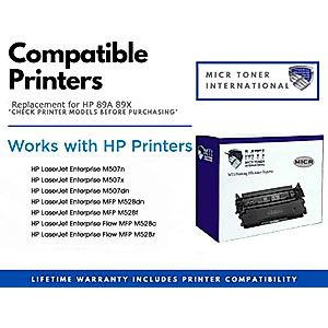 MTI 89X MICR High Yield Replacement for HP 89X CF289X | HP Enterprise M507dn M507n M507x M507dng MFP M528dn M528c M528f M528z | 89A CF289A USA Remanufactured Check Printer Ink (with Bypass Chip)