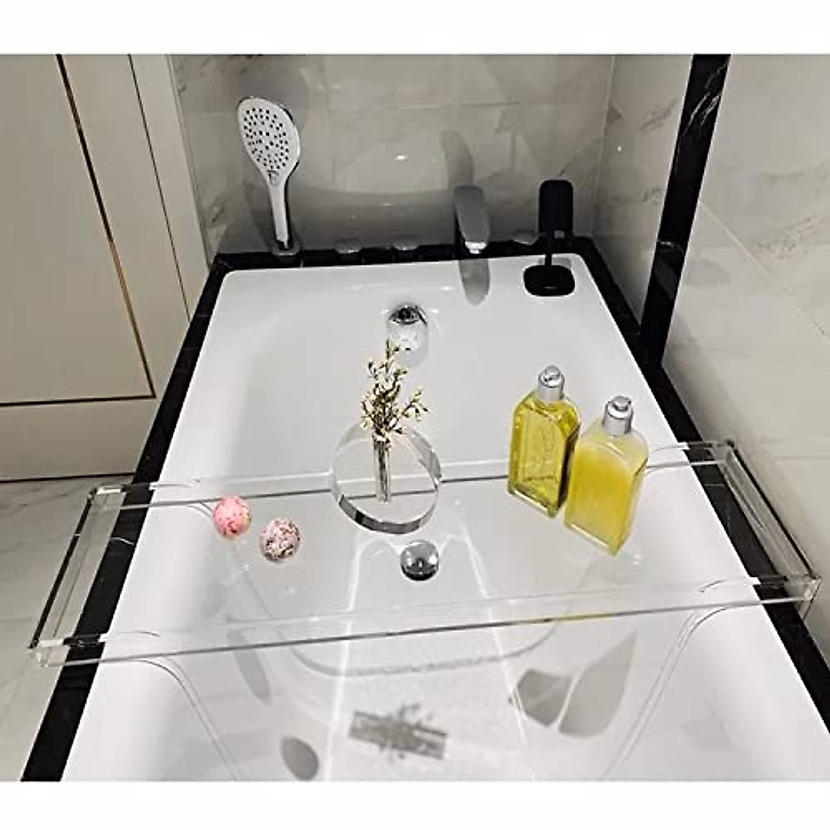 GANFANREN Bathtub Storage Rack Bath Tray Transparent Shelf Tub Multi-Function Bathroom Tools Towel Storage Shelf
