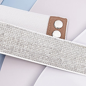 YooAi Rhinestone Elastic PU Leather Belt Shiny Crystal Stretch Waist Belt Wide Waist Band for Women Dress 95cm White