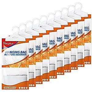 Vacplus Moisture Absorbers Hanging Bags - Fragrant Humidity Packs for Effectively Absorbing Excess Moisture, Closet Dehumidifiers & Odor Removers with Citrus Scent for Home & Car (10 Pack)