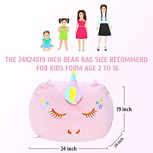 Unicorn Stuffed Animal Toy Storage, Bean Bag Chair Cover ONLY, Velvet Extra Soft Organization Replace Mesh Hammock for Kids Blankets Towels Clothes Home Supplies Pink