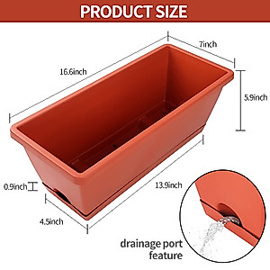 CHUKEMAOYI Window Box Planter, 12 Pack Plastic Vegetable Flower Planters Boxes 17 Inches Rectangular Flower Pots with Saucers for Indoor Outdoor Garden, Patio, Home Decor (Brick red)