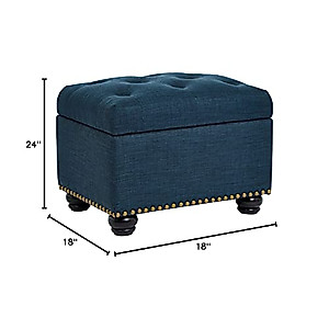 FIRST HILL FHW Storage Ottoman, Blue Linen