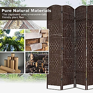 HCY 6FT Room Divider, 4 Panels Wall Divider, Wood Screen Wood Mesh Hand Woven, HCY-RD416-BROWN HCY-RD416-BROWN