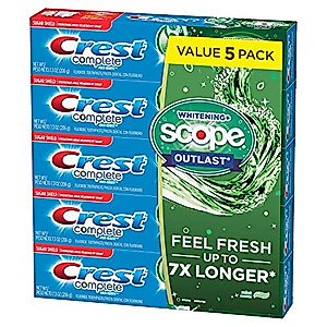 Crest Complete Whitening + Scope Mint Outlast Toothpaste (7.3 ounce, Pack of 5)