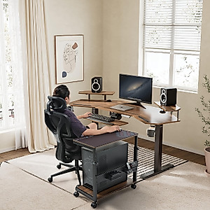 EUREKA ERGONOMIC Computer Tower Stand, Height Adjustable PC Stand,2-Tier ATX-Case CPU Holder Home Office Gaming Accessories with Rolling Wheels & Mouse Pad, Walnut Wood
