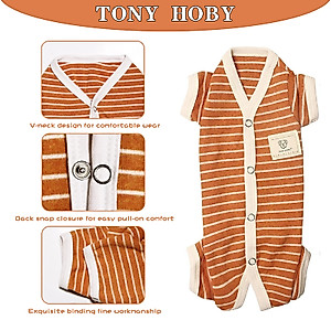 TONY HOBY Female Pet Dog Pajamas Stripes 4 Legged Dog pjs Jumpsuit Soft Cotton Dog Clothes (XL，Orange+White-Girls)