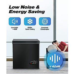 Tymyp Chest Freezer Deep Freezer 5.0 Cu.Ft Freezer Black Free-Standing Top Door Freezer Adjustable 7 Thermostat and Removable Basket Open Deep Freezer Energy Saving Garage Basement Apartment Kitchen