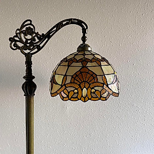 enjoy decor lamps Tiffany Floor Lamp Gold Stained Glass Baroque Style Lavender Arched Lamp Gooseneck Adjustable for Living Room Bedroom 20" W*12" D*63" H