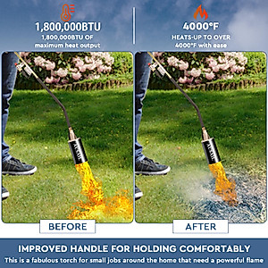 Propane Torch Weed Burner,Blow Torch,Heavy Duty,High Output 1,800,000 BTU,Flamethrower with Turbo Trigger Push Button Igniter and 10 FT Hose for Roof Asphalt,Ice Snow,Road Marking,Charcoal(Black）