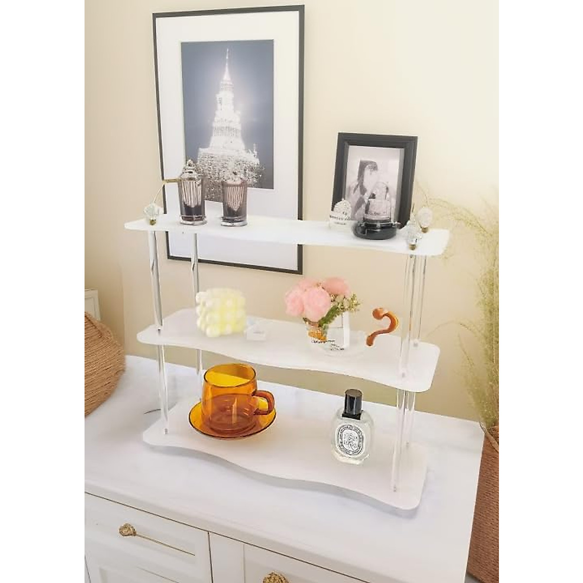 QIXIN Acrylic countertop Organizer, 3-Layer Acrylic Bathroom Sink Organizer countertop Vanity Shelf Cosmetic Perfume Display Shelf (Matte Color)