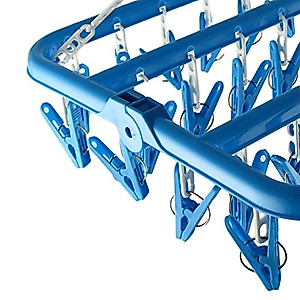 Groupcow Clip and Drip Hanger Clothes Hanger Drying Rack 32 Clips (Blue)