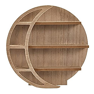 Farmlyn Creek Brown Wooden Moon Shelf, Rustic Wall Home Decor, Crystal Holder for Stones Display and Essential Oils (12 x 12 x 3 in)