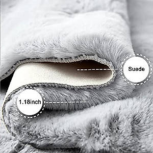Ghouse Grey Faux Rabbit Fur Rug 8x10 Machine Washable Area Rugs for Bedroom Fluffy Rugs for Living Room No-Shedding Carpet Sheepskin Rug