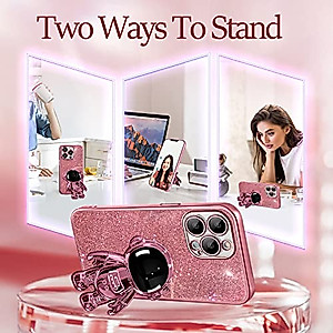 Buleens for iPhone 12 Pro Max Case Astronaut, Clear Cases for iPhone 12 Pro Max with Glitter Paper & Spaceman Stand, Women Girls Cute Electroplated Sparkly Space Phone Cover for 12 Promax