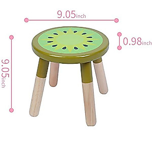 RUYU 9 Inch Kids Solid Hard Wood Fruit Stool for Sitting, Crafted Hand-Painted Wood with Assembled Four-Legged Stool, Bedroom, Playroom, Lemon Furniture Stool for Children,Toddler Boys, Girls(Kiwi)