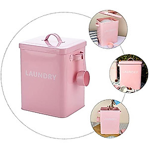 Cabilock Laundry Detergent Powder Storage Tin Box with Scooper Food Storage Container Canister Farmhouse Room Decor For Pods Capsules Flour Sugar Rice Pink