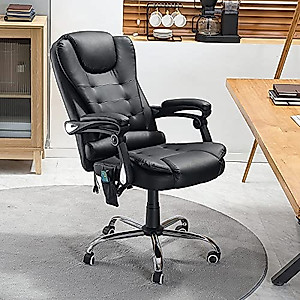 YODOLLA Ergonomic Reclining Office Chair, Heat & Massage High Back Desk Chair w/Adjustable Height, Executive Swivel Leather Chair for Office, Home, Study, Black