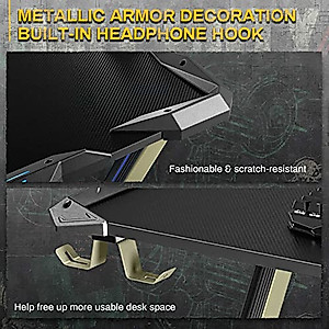 EUREKA ERGONOMIC & Call of Duty UAV Gaming Desk, RGB LED 45 Inch Z Shaped Home Office PC Computer Gamer Table with Fiber Light Dual Headphone Holder Cable Ties for Gamer Gifts, Black & Brass