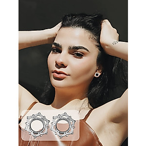 2 Pcs Ear Gauges for Women Men Stretchers Earrings Floral Hollow Ear Tunnels Boho Ear Expander Piercing Gauge Plug Earrings Body Jewelry(16 mm)