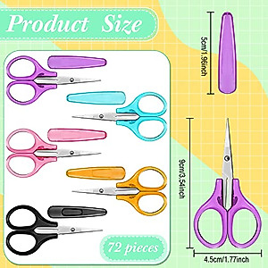 72 Pcs Embroidery Scissors Set Small Craft Scissors for School Kids Lightweight Detail Stainless Steel Scissor with Protective Cover Straight Tip for DIY Sewing Student Office Teacher Art Supplies