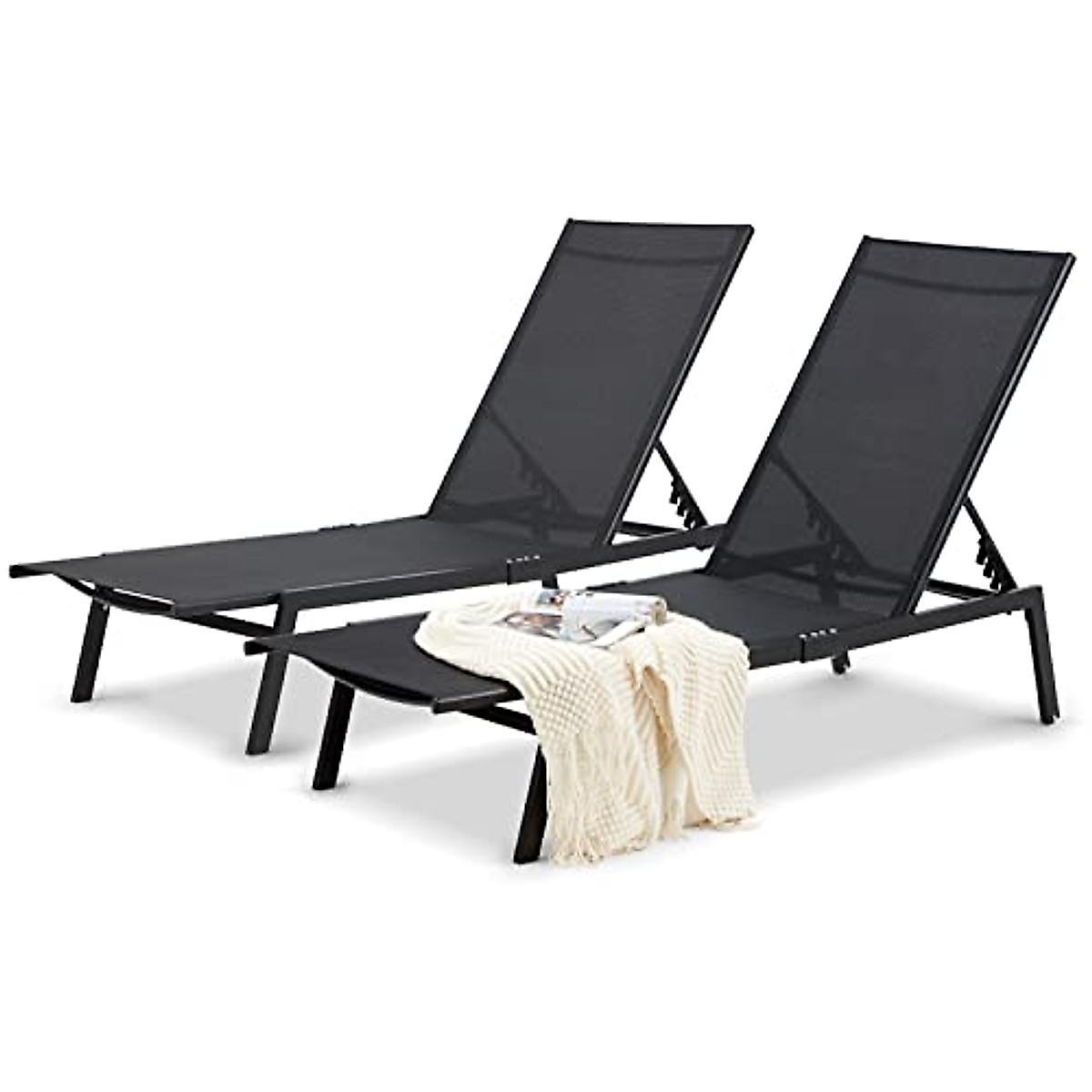 AECOJOY Patio Aluminum Lounge Chairs for Outside,Adjustable Outdoor Chaise Lounge for Outside Pool,Curved Design Pool Lounge Chairs,All Weather for Patio, Beach, Yard, Pool,Black