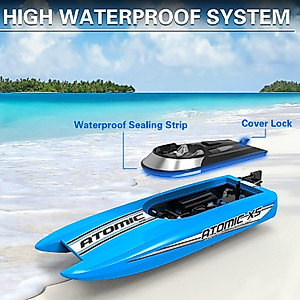 VOLANTEXRC Remote Control Boats for Pools and Lakes 20+MPH AtomicXS High Speed RC Boat for Kids or Adults Toy Boat Gifts with 2 Batteries & Reverse Function (795-5 Blue)