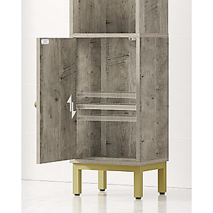 Hzuaneri Bathroom Storage Cabinet, Small Corner Floor Cabinet with Door and Shelves, Narrow Toilet Paper Cabinet, Bathroom Organizer with Adjustable Shelf, for Small Spaces, Greige BC38205G