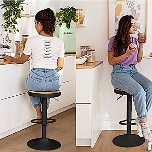 YOUNUOKE Bar Stools Set of 2 Round Adjustable Swivel Counter Height Barstool Backless Wood and Metal Bar Stools with Footrest Modern Bar Chair for Kitchen Counter Island