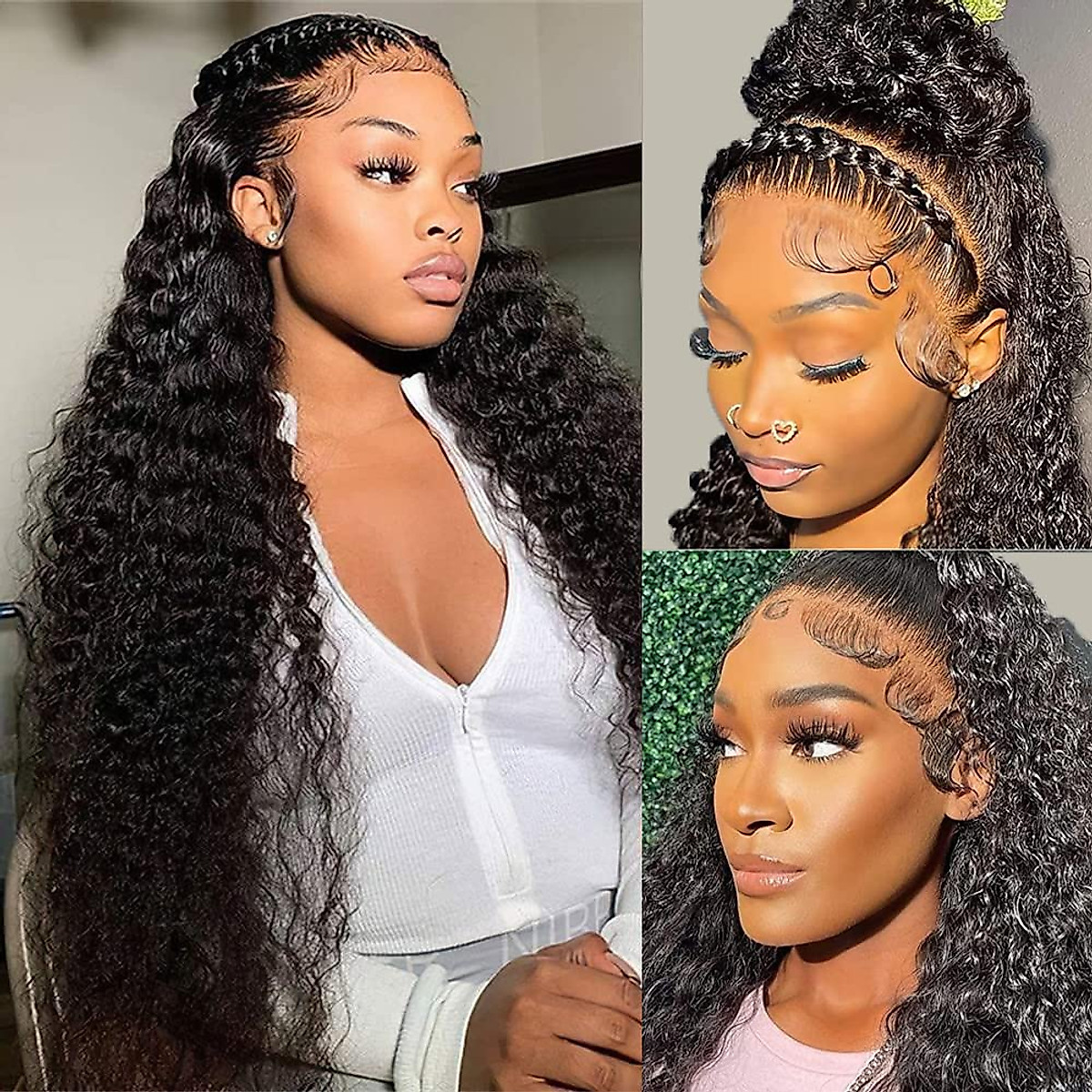 Nervoss Water Wave 13x4 HD Transparent Lace Front Wigs Human Hair Pre Plucked Deep Wave Glueless Wigs Human Hair 180% Denisty Lace Frontal Wigs Human Hair for Women Natural Black Color 22 Inch